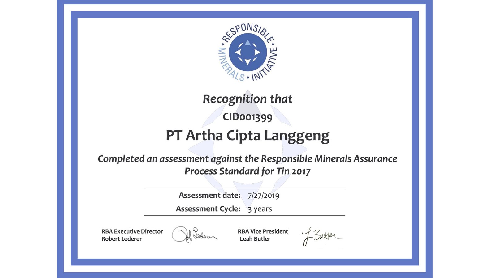 Certification - PT. Artha Cipta Langgeng